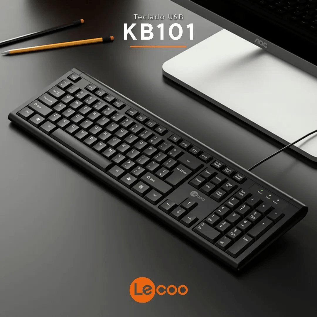Teclado com Fio USB Membrana ABNT2 Lecoo KB101 | Distribuidora de CFTV