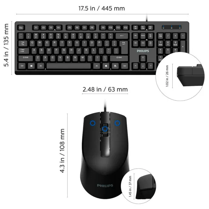 Teclado e Mouse USB Philips C234 SPT6234 com Fio 2.0 | Distribuidora de ...