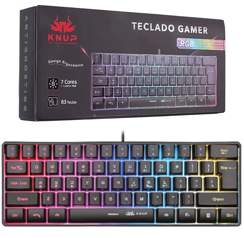 Teclado Gamer 60% KNUP KP-TE106 USB com LED RGB Chroma | Alto Desempenho